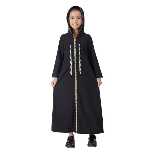 Glisme Girls Dresses Embroidered Hooded Dress Lace Trim Long Sleeve ...