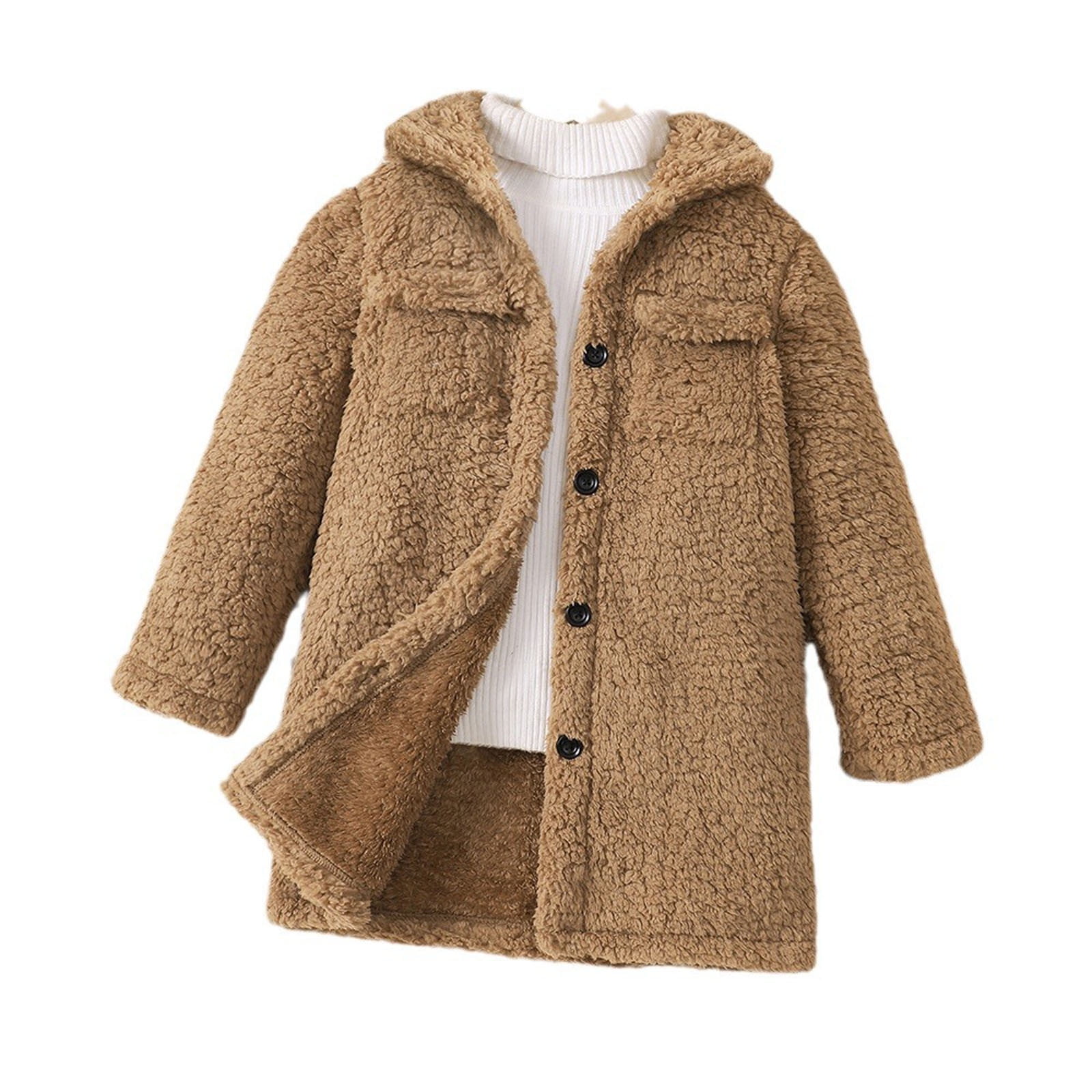 Glisme Girls Jacket Fuzzy Thermal Jacket Casual Button Down Overcoat Jackets Softness Outerwear ...