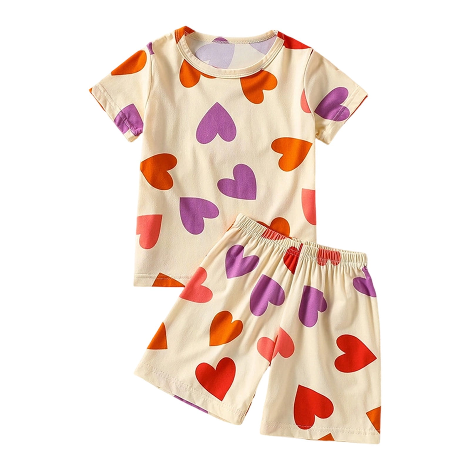 Glisme Girls Outfits Short Sleeve Crew Neck Summer Kids Heart Print Tee ...