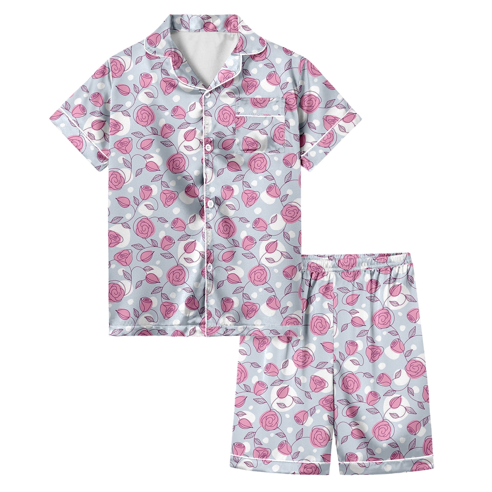 Glisme Girls Pajamas Casual Flower Painted Home Outfit Set With ...