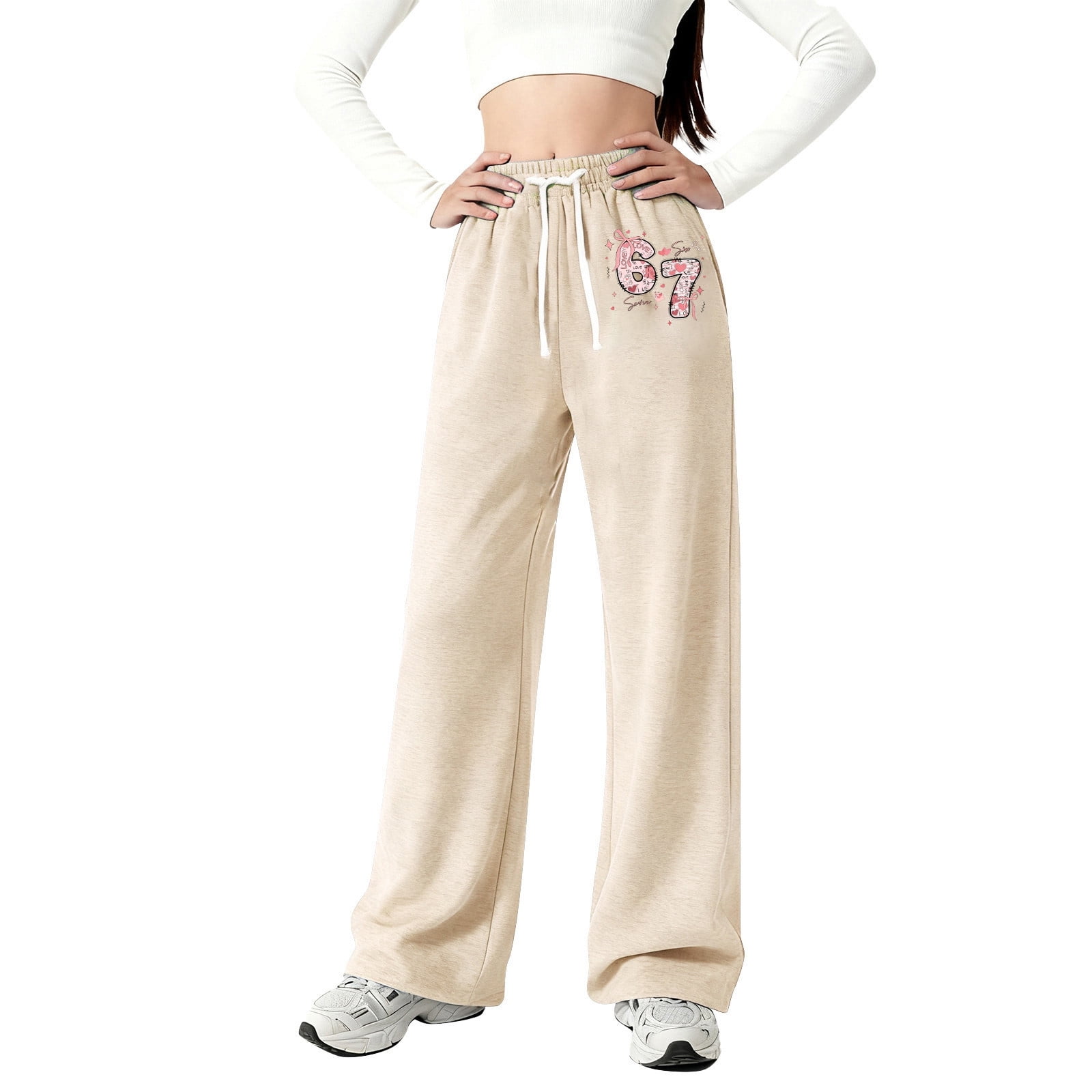 Glisme Girls Pants Casual Wide Leg Pants With Pockets Loose Fit ...