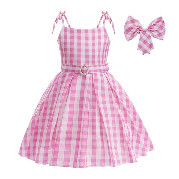 Glisme Girls Party Dress Pink Strap Plaid Waist Cinching Dress Adorable ...