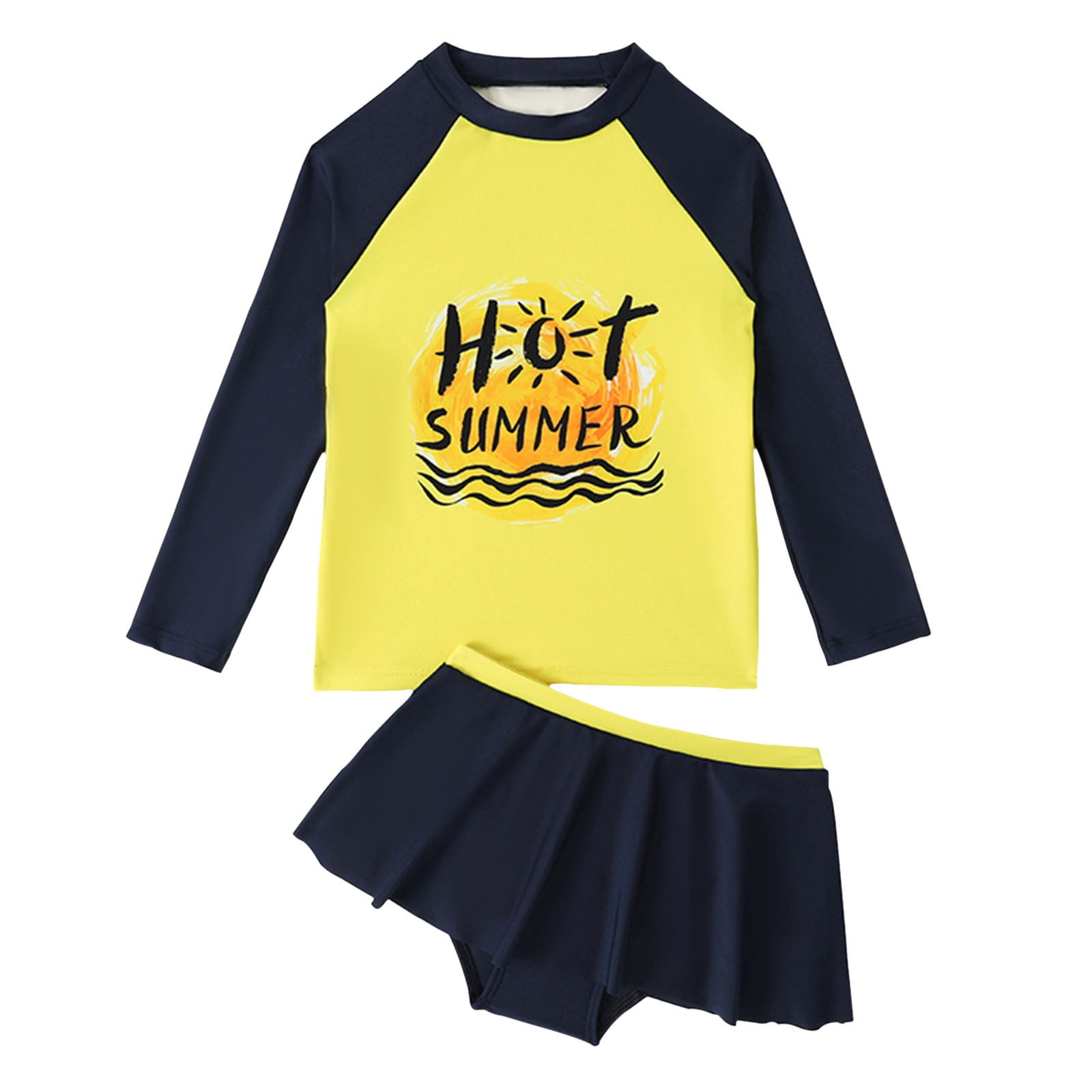Glisme Girls Swimsuit Long Sleeve 2 Pack Set Summer Letter Print Swim ...