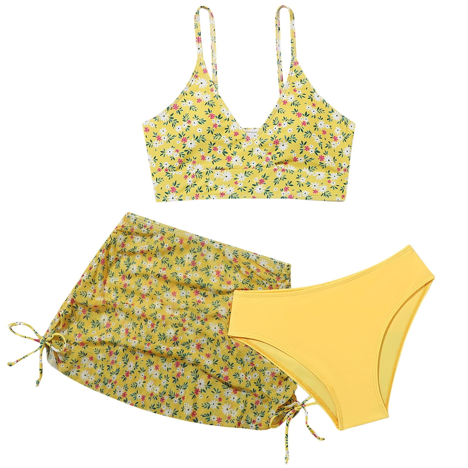 Glisme Girls Swimsuits 3 Piece Swimsuit Bathing Suit Floral Print ...
