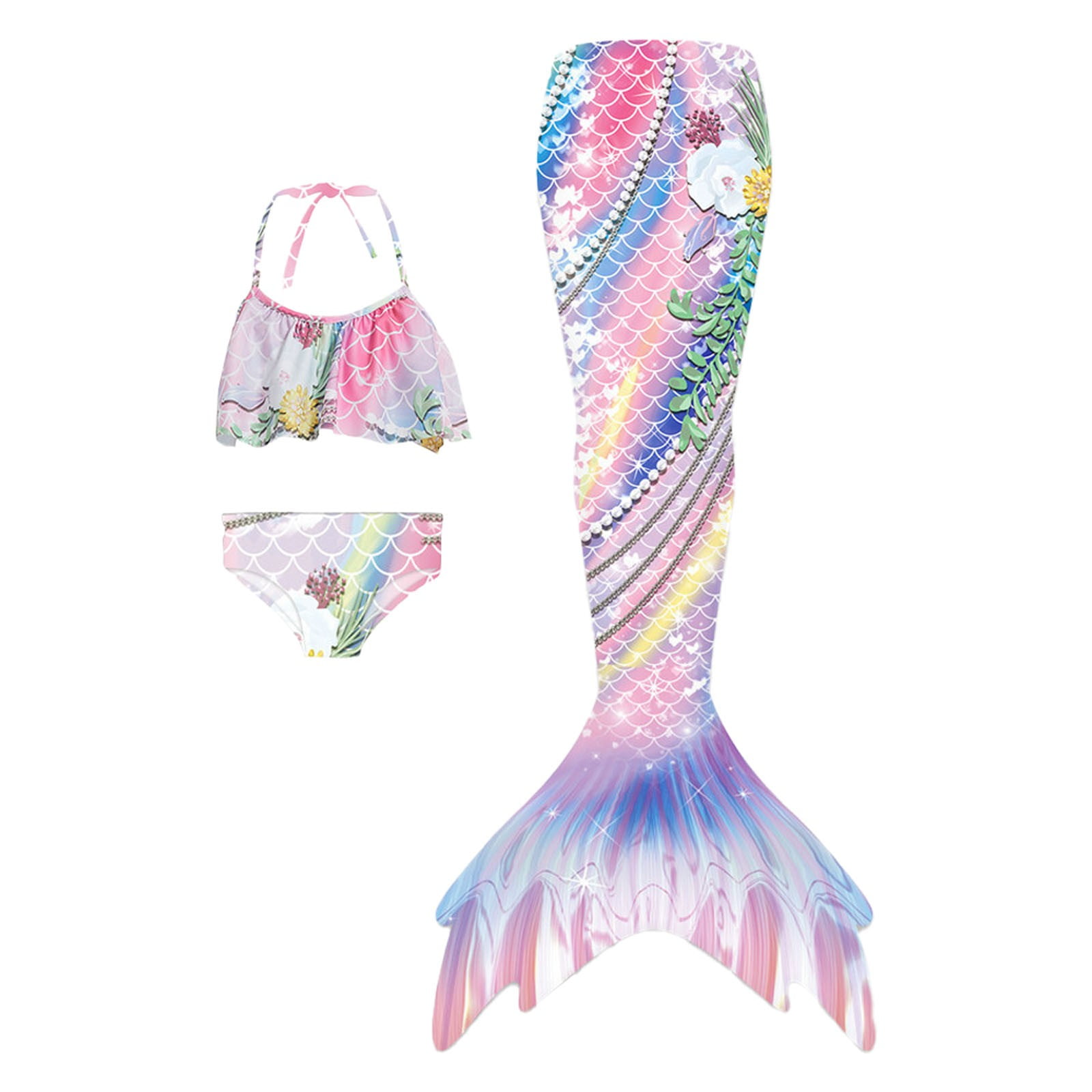 Glisme Girls Swimsuits 3 Piece Swimwear Bathing Suits Bikini Tail Set ...