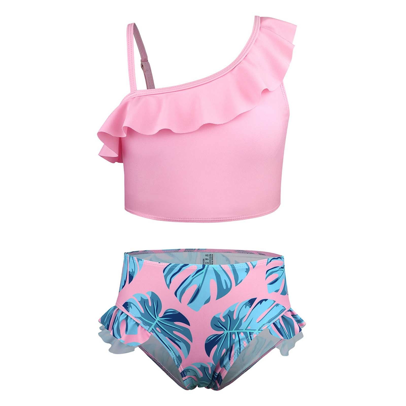 Glisme Girls Swimsuits Two Piece Swimwear With Ruffle Trim Palm Tree ...