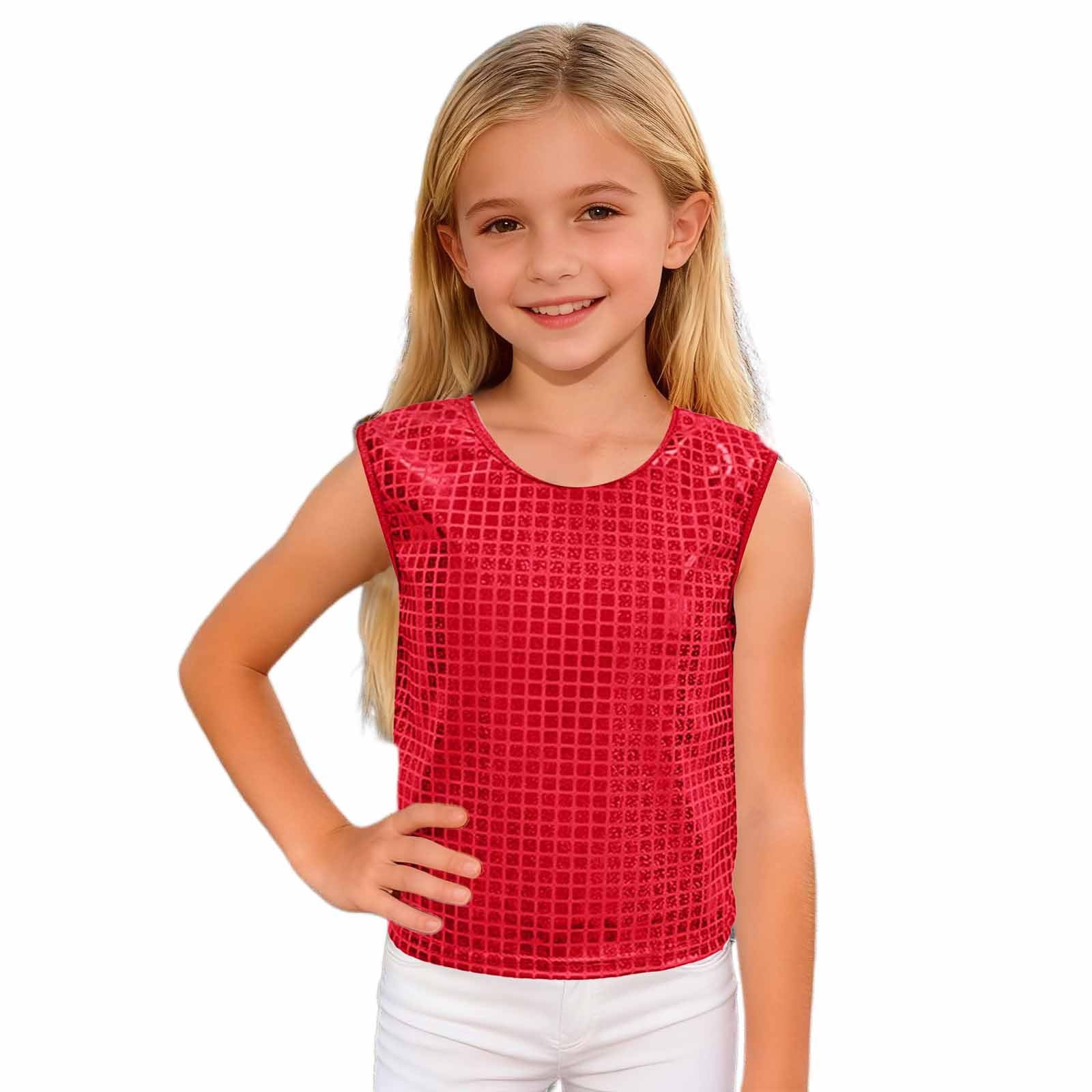 Glisme Girls Tank Top Cube Grid Sequin Print Sleeveless Tank Tee For ...