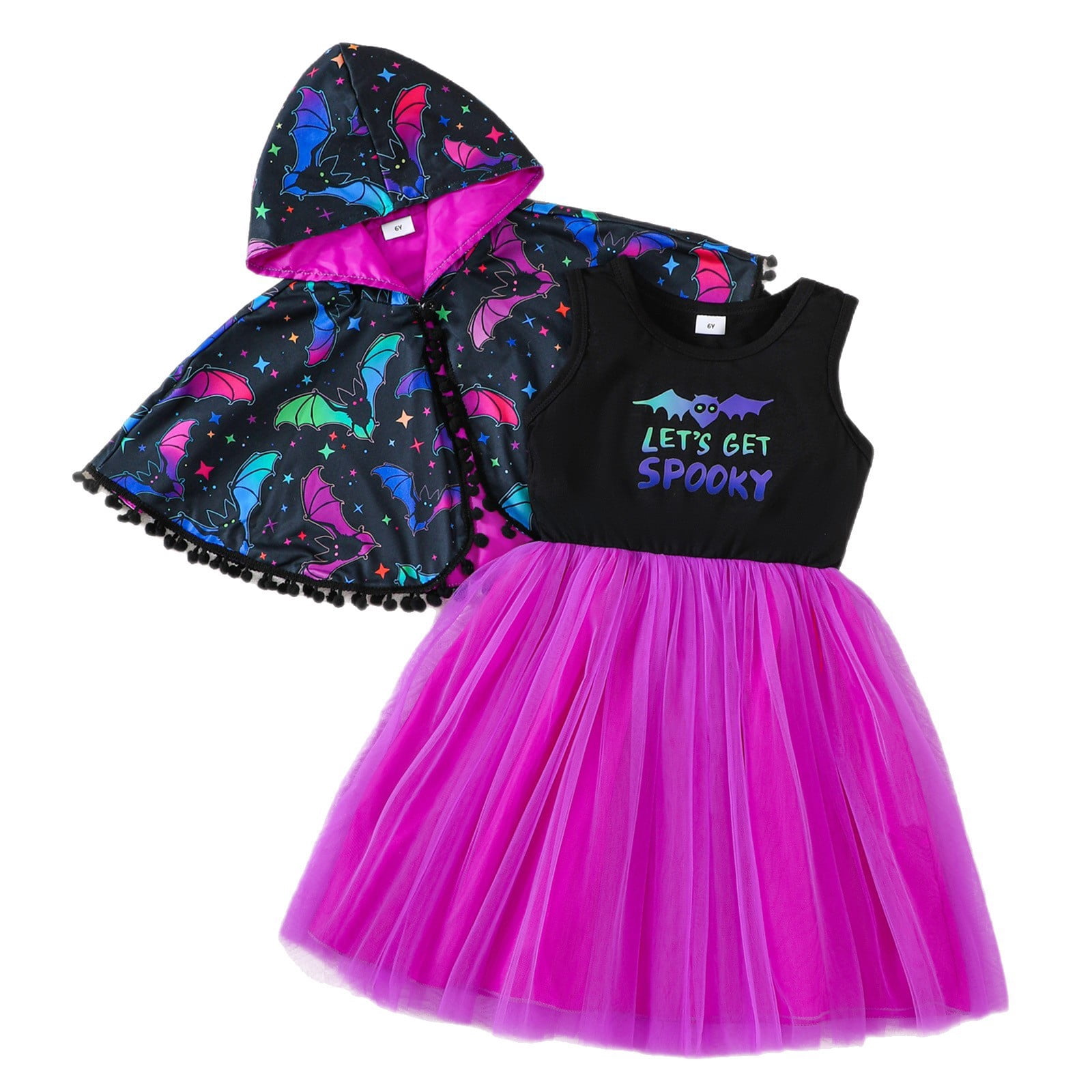 Glisme Halloween Girls Outfits Sets Toddler Bat Print Cape With Mesh ...