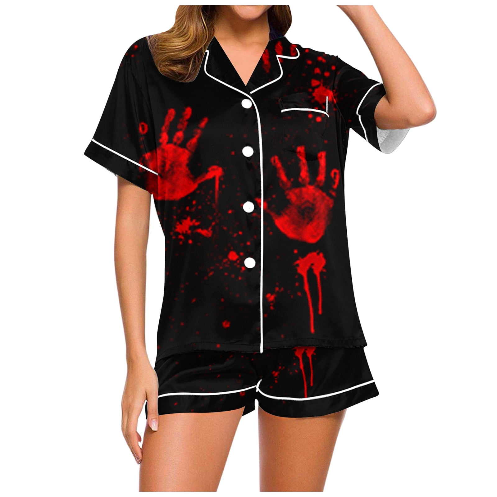 Glisme Halloween Pajamas Women Hallomas Pyjama Shorts Set Comfortable ...