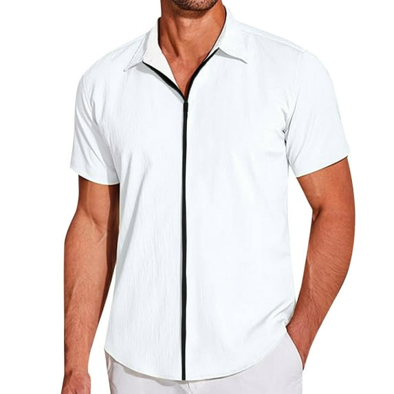 Glisme Shirts For Men Casual Short Sleeve Zipper Summer Beach Shirt ...