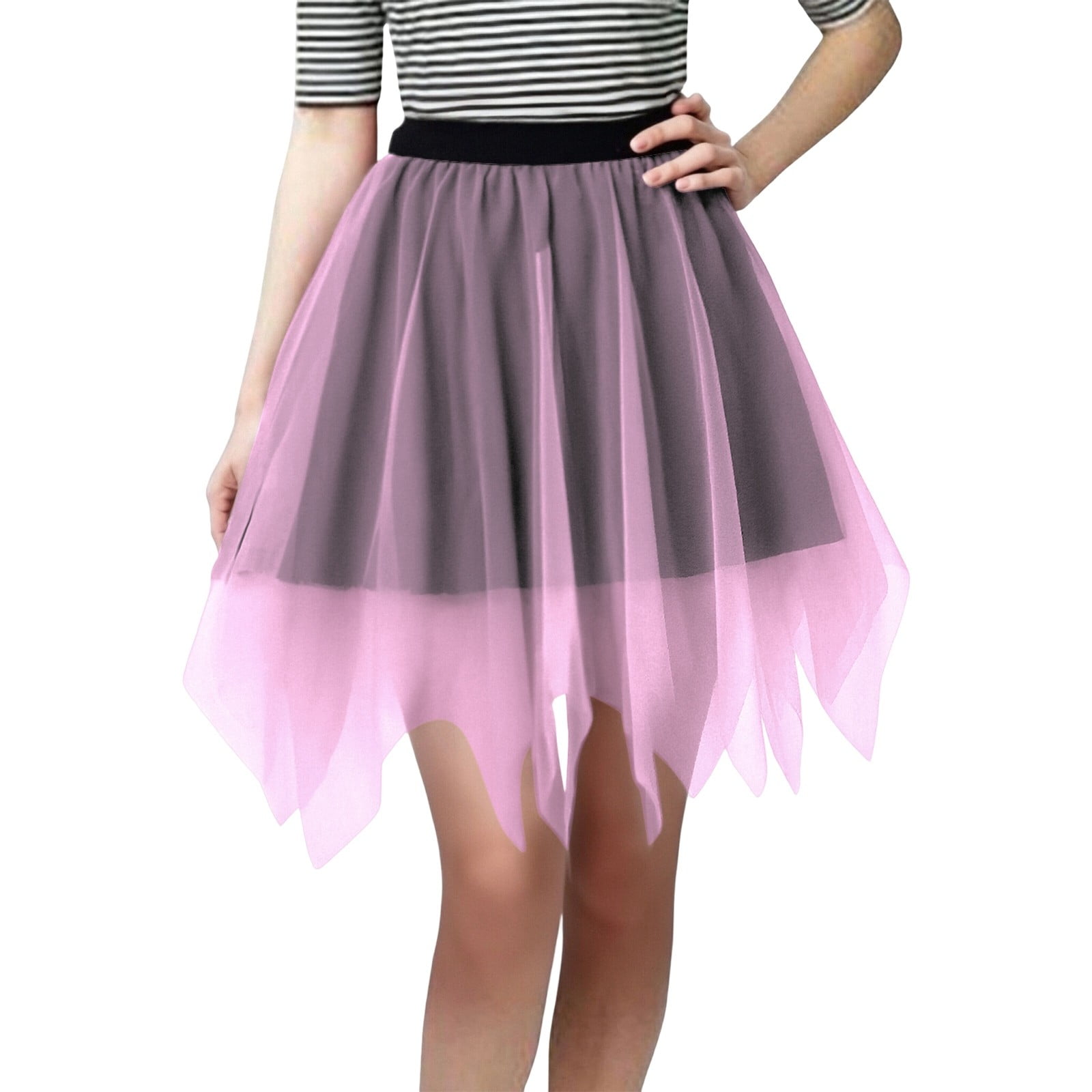 Glisme Skirts For Women Solid Color Tiered Mesh Skirt Asymmetrical Hem ...