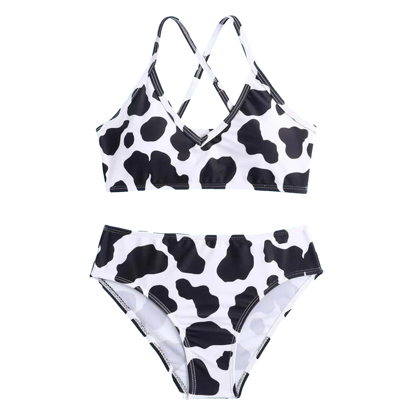 Glisme Summer Girls Swimsuit Floral Crisscross Back Cute Print Cow Two ...
