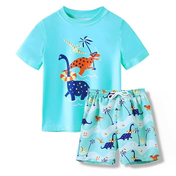 BJUTIR Boys Swimwear Set Cartoon Dinosaur 2 Piece Set Rash Guard ...