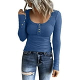 Glisme Women Long Sleeve Henley T Shirts Button Down Slim Fit Tops ...