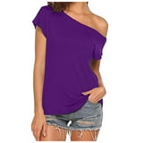 Glisme Women'S T Shirt Casual Off Shoulder Solid Color Irregular Short ...