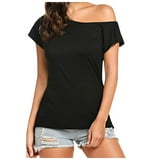 Glisme Women'S T Shirt Casual Off Shoulder Solid Color Irregular Short ...