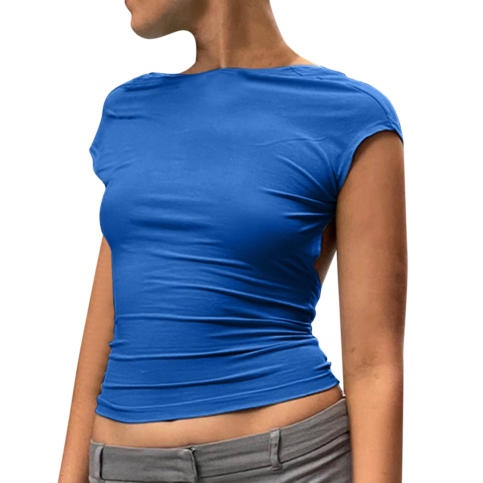 Glisme Women'S T Shirt Fashion Solid Backless Crop Top Casual Short ...