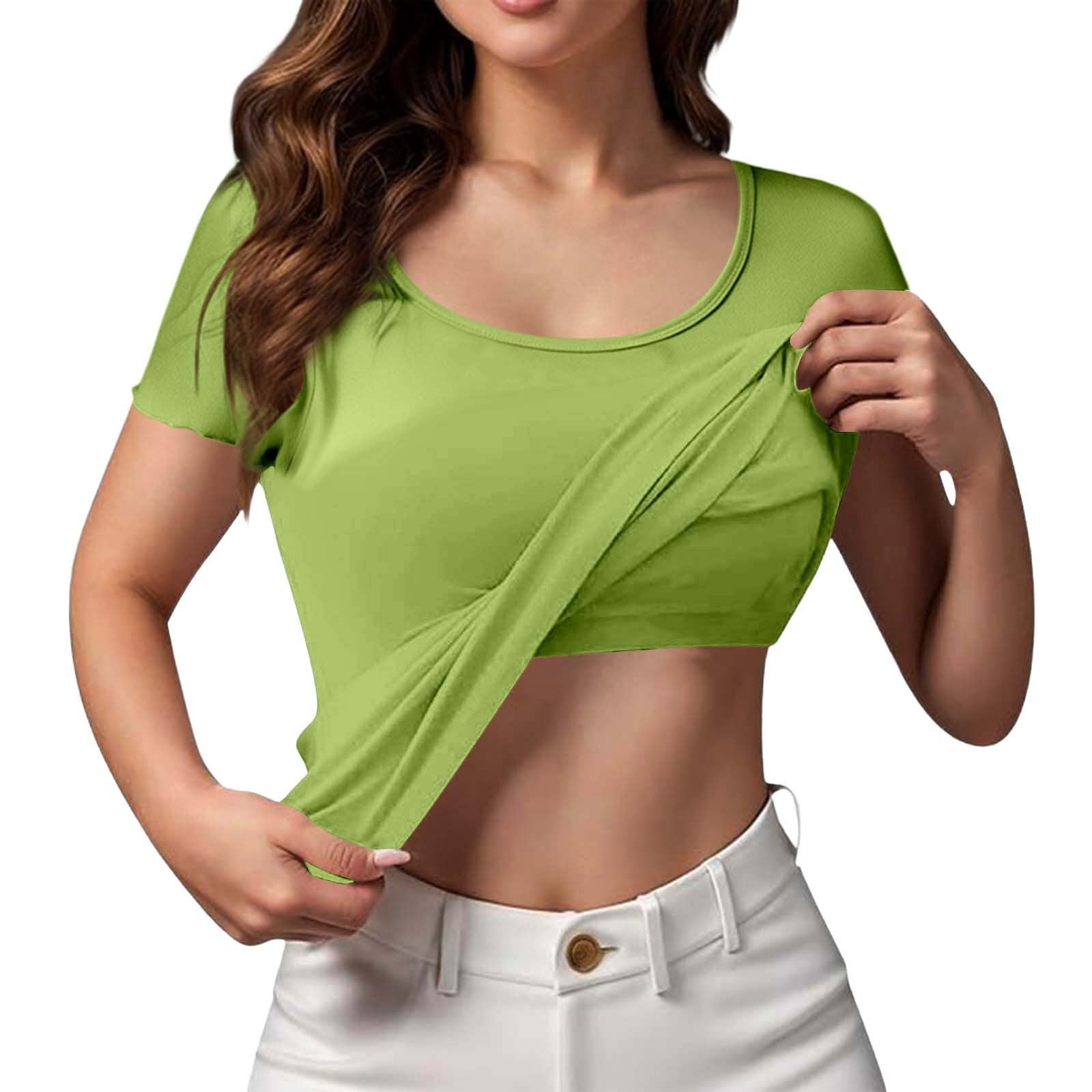 Glisme Womens Summer Tops Short Sleeve Workout Tank Top With Bulid In ...