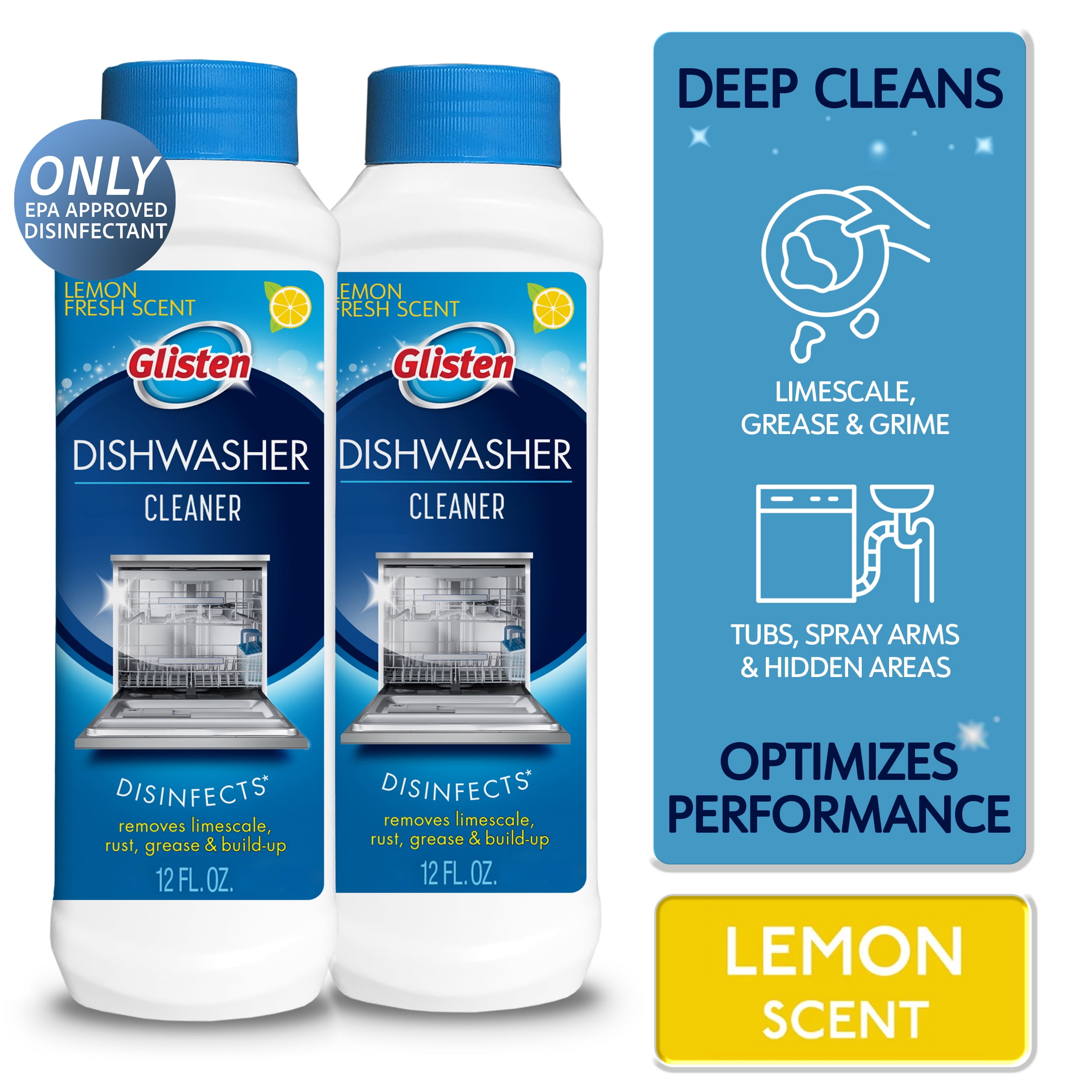 Glisten Dishwasher Cleaner, Disinfectant Solution, Removes Odor ...