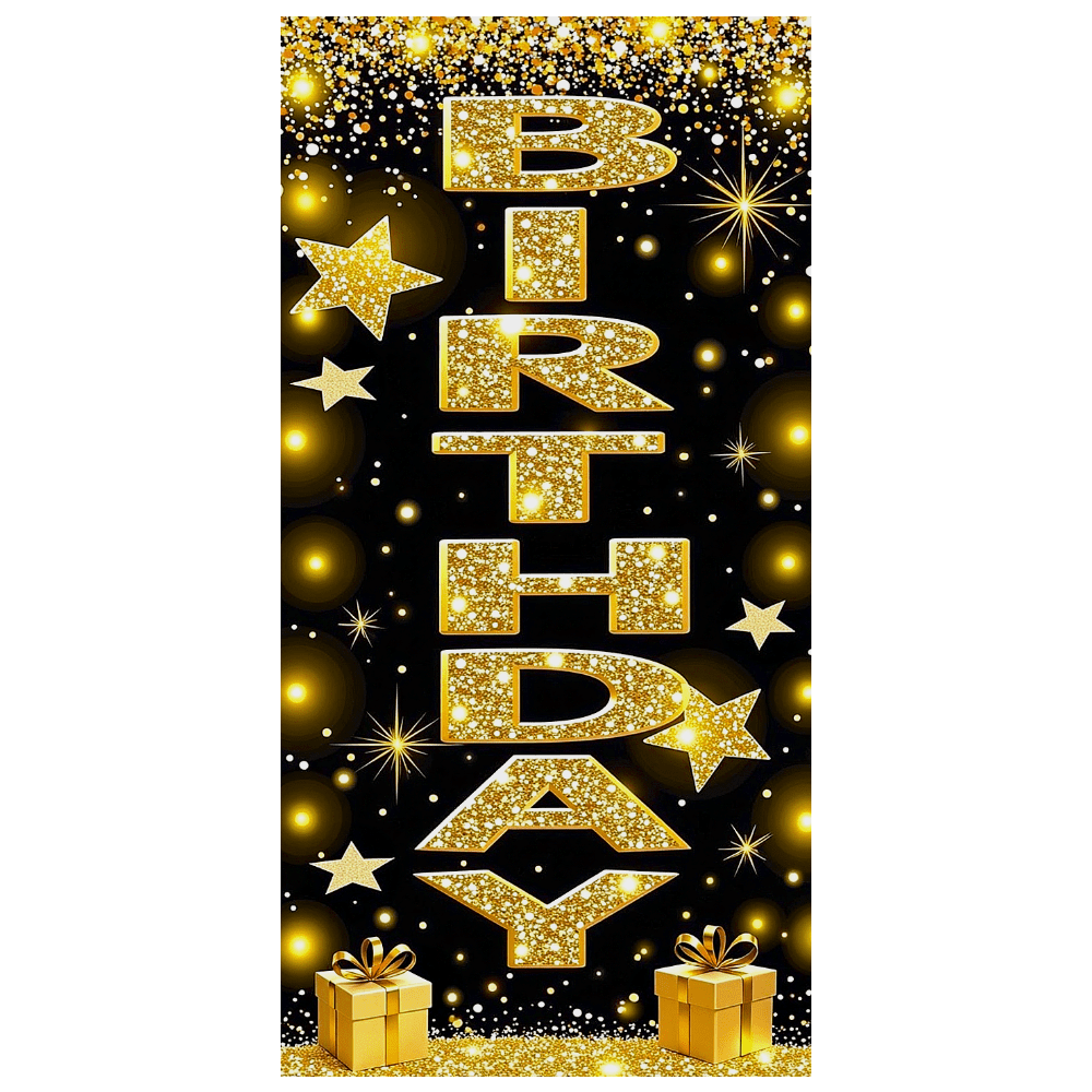Glistening Gold Star Themed Birthday Banner Backdrop Background Party ...