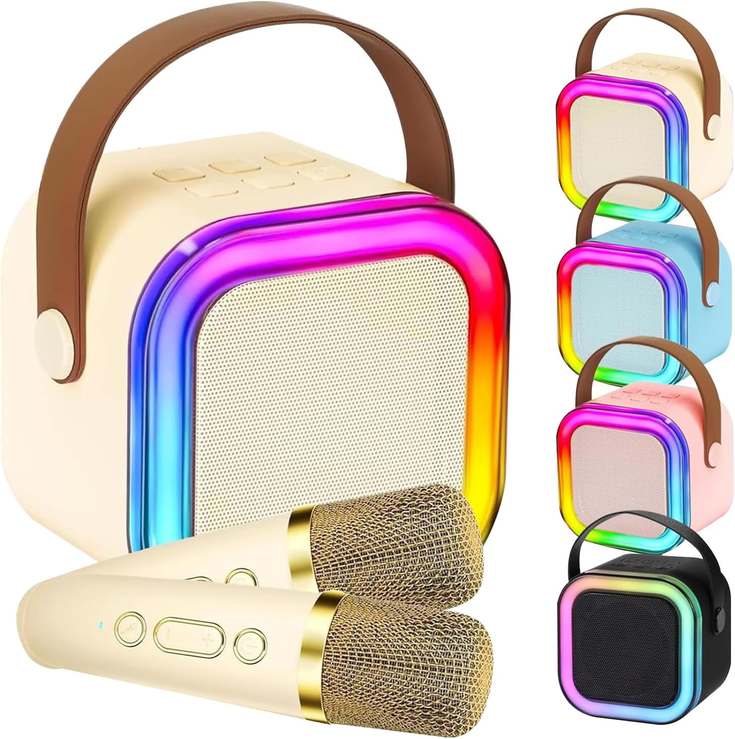 Glistenwing Mini Karaoke, Mini Karaoke Machine with 2 Wireless ...