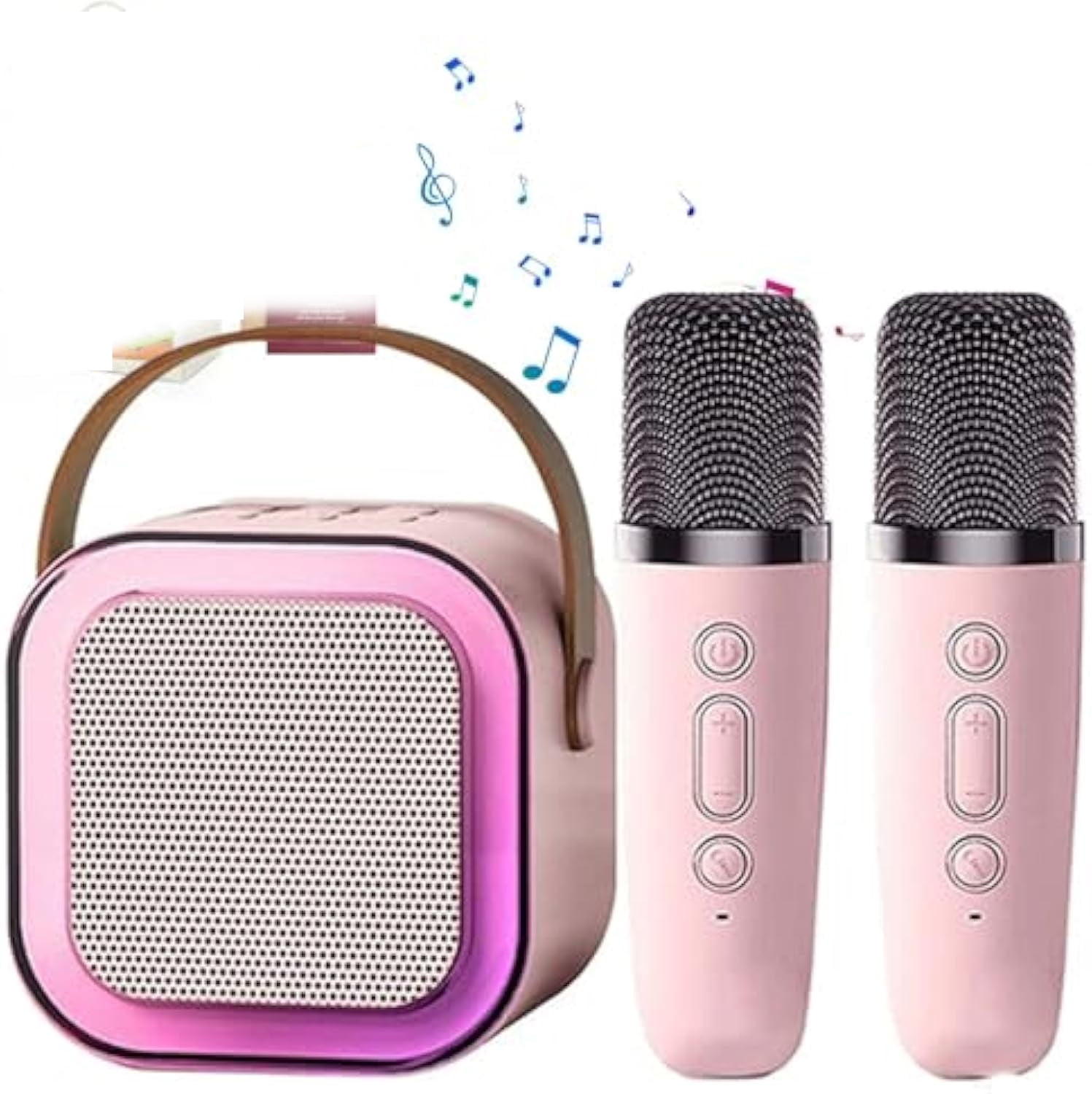 Glistenwing Mini Karaoke Machine with 2 Wireless Microphones Voice ...