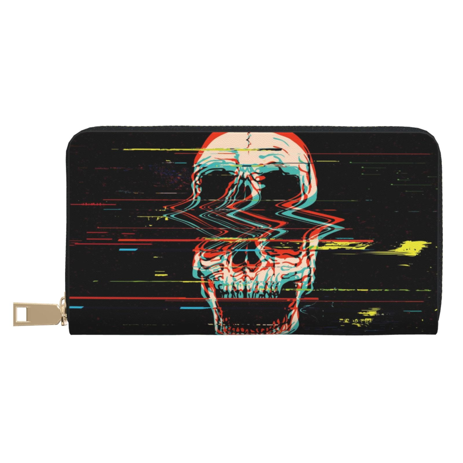 Glitch Screaming Skull Wallet Women, Leather Bifold Multi Card Wallet ...