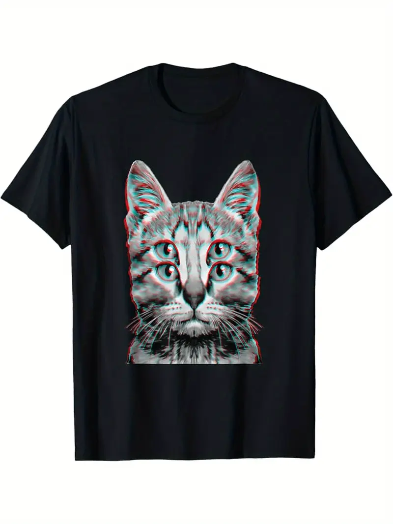Glitch Weird Cat Kitten Optical Illusion Cat Mom Dad T-Shirt Nice-tits funny bird watching gift ...