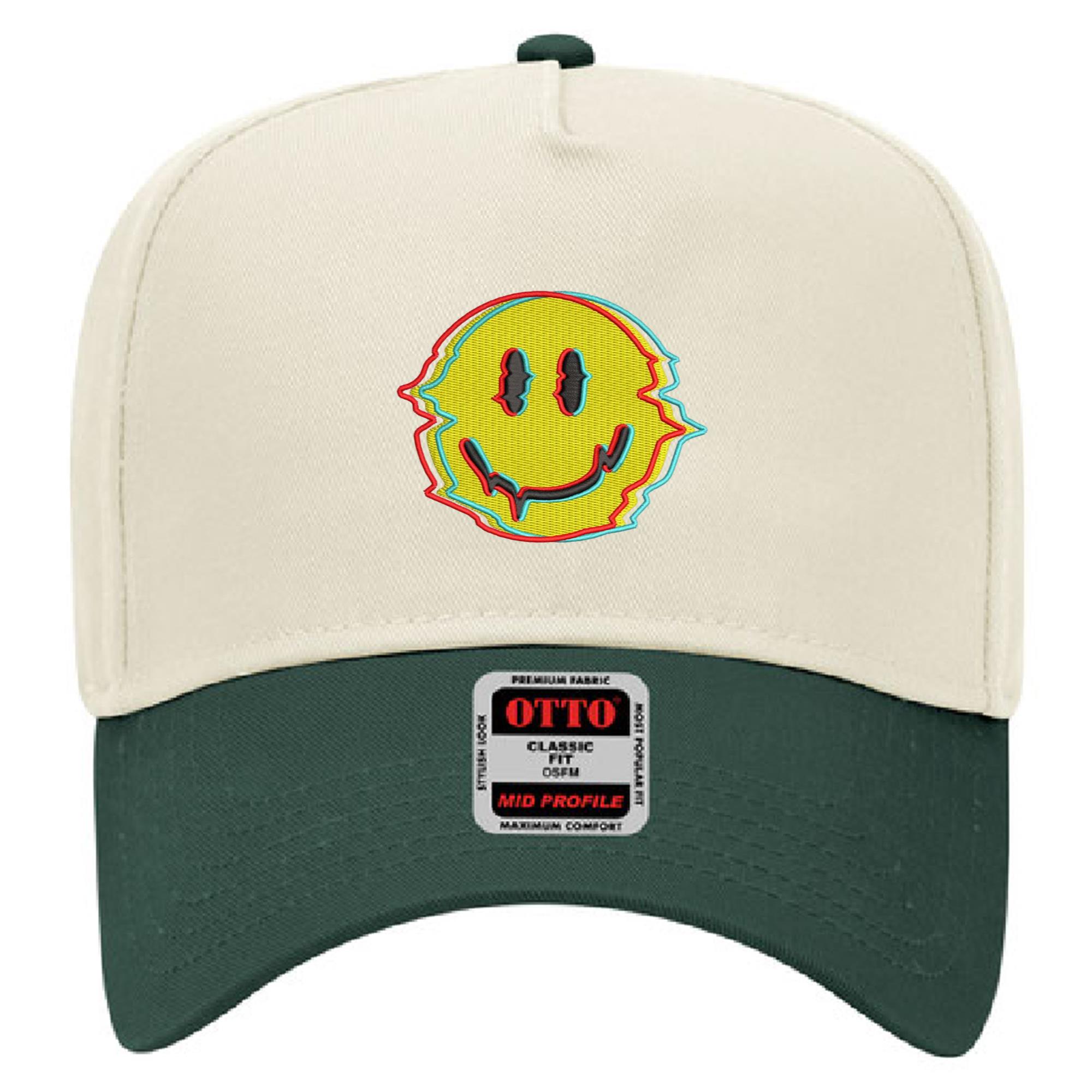 Glitched Smiley Face Emo Art Embroidered Mid Profile Baseball Hat ...
