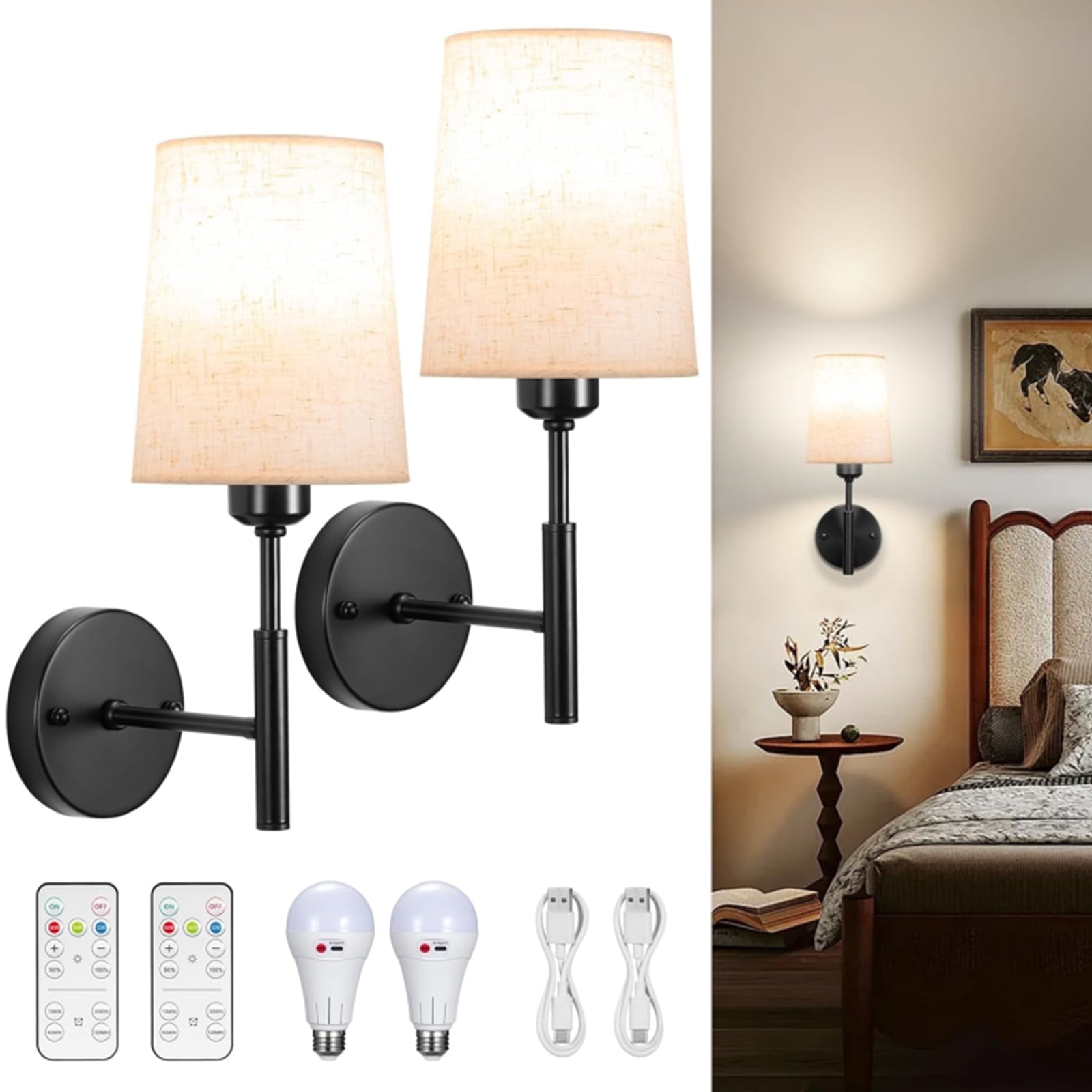 Glitnous Battery Operated Wall Sconce Set of Two,Dimmable Wireless LED ...