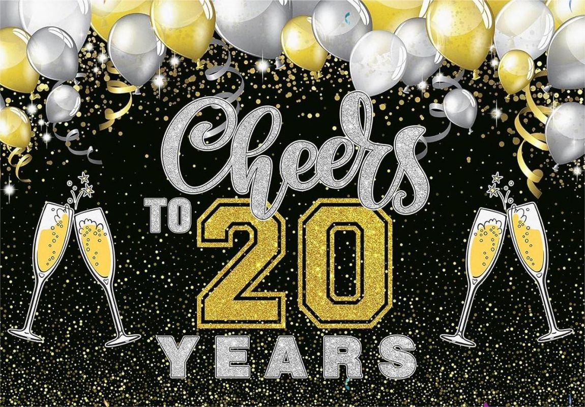 Glitter 20th Birthday Rose Gold Banner Backdrop Cheers to 20 Years Old Balloons Decorations Pink ...