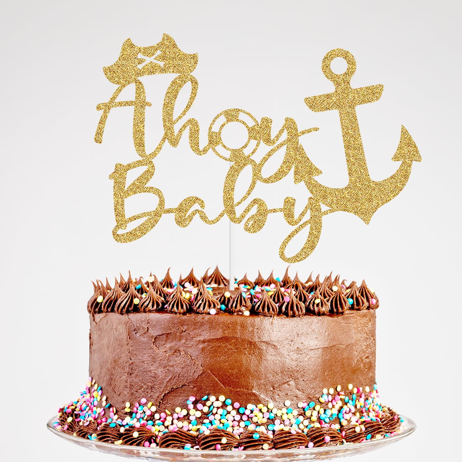 Glitter Ahoy Baby Cake Topper - Nautical Ocean Welcome Baby Cake ...