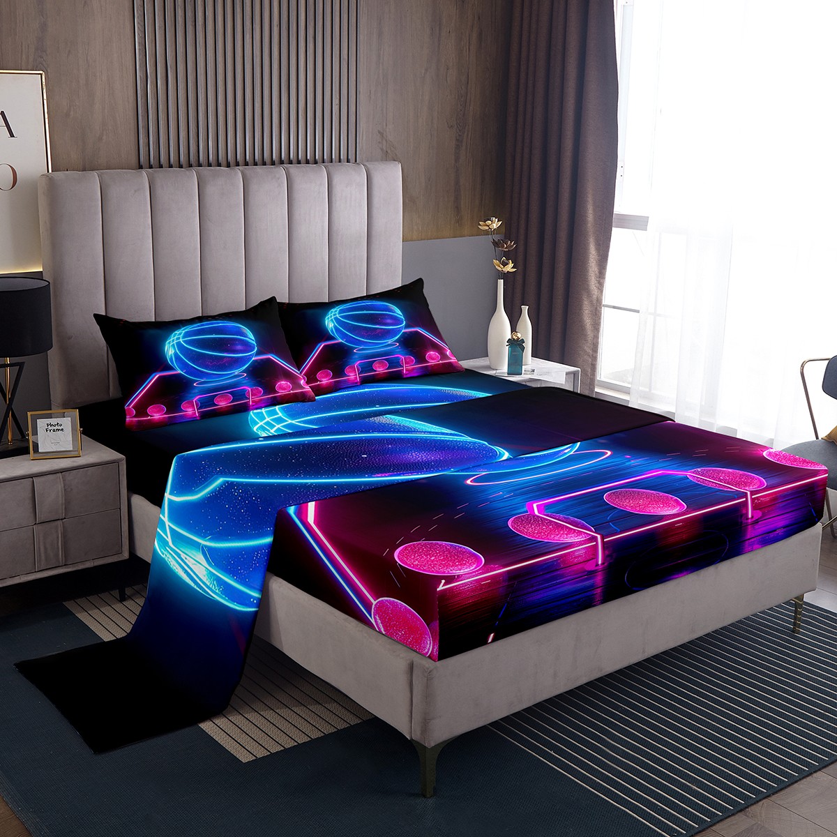 Glitter Basketball Bed Sheets Set Basketball Court Sheet Set Twin ...