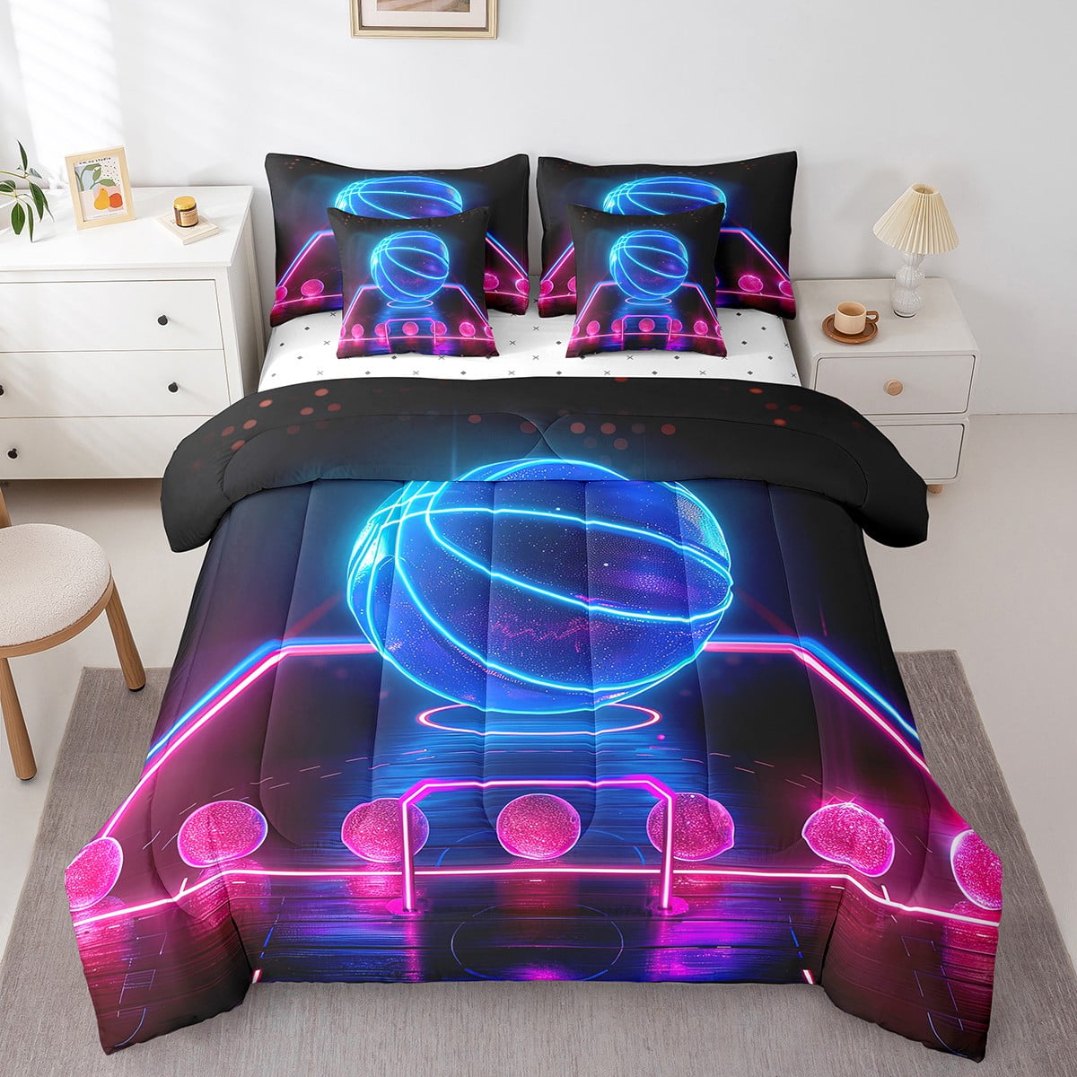 Glitter Basketball Comforter Set 7 Piece Bed in a Bag Twin,Basketball ...