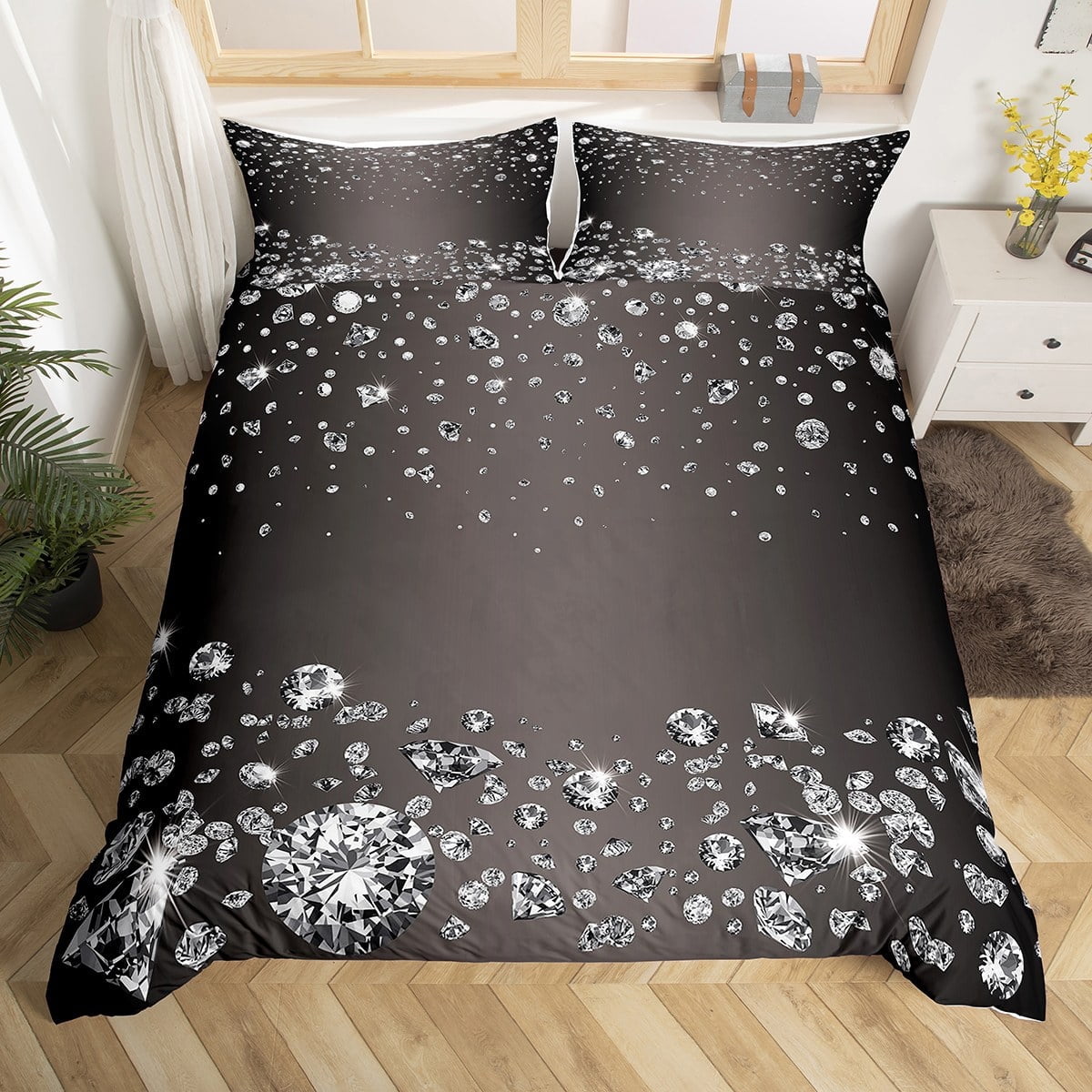 Glitter Bedding Set for Women Adult ,3D Sparkles Crystal Duvet Cover ...