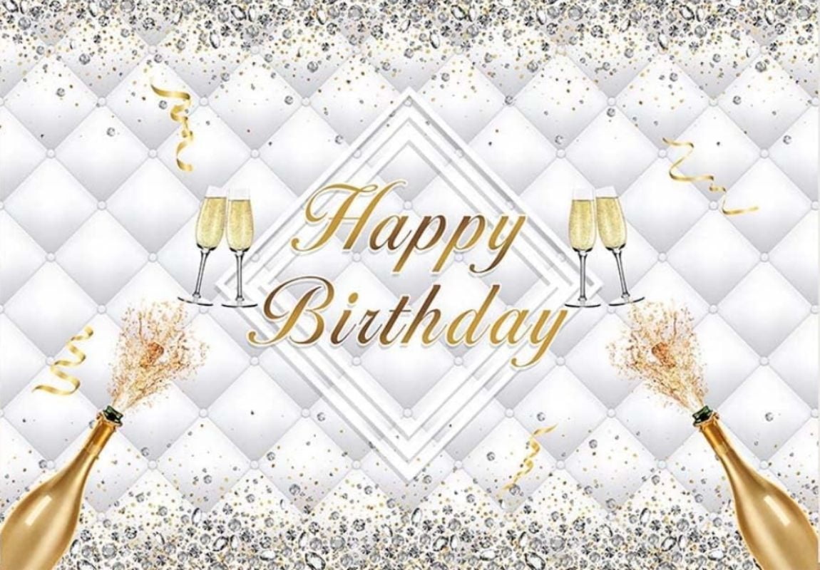 Glitter Birthday Backdrop Champagne Birthday Photography Background White Adult Happy Birthday ...