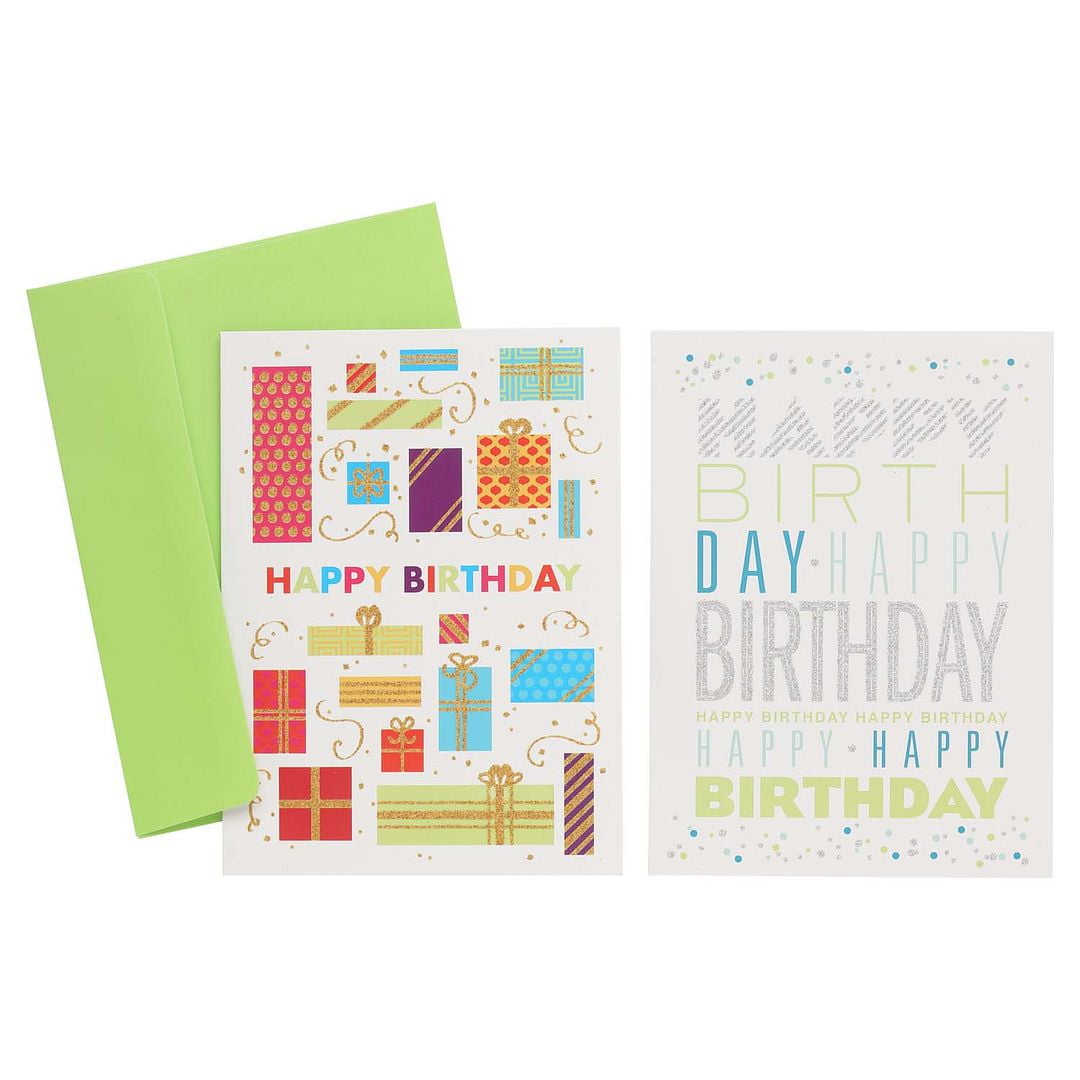 Glitter Birthday Card Assortment / 6 Cards With Lime Envelopes / Real ...