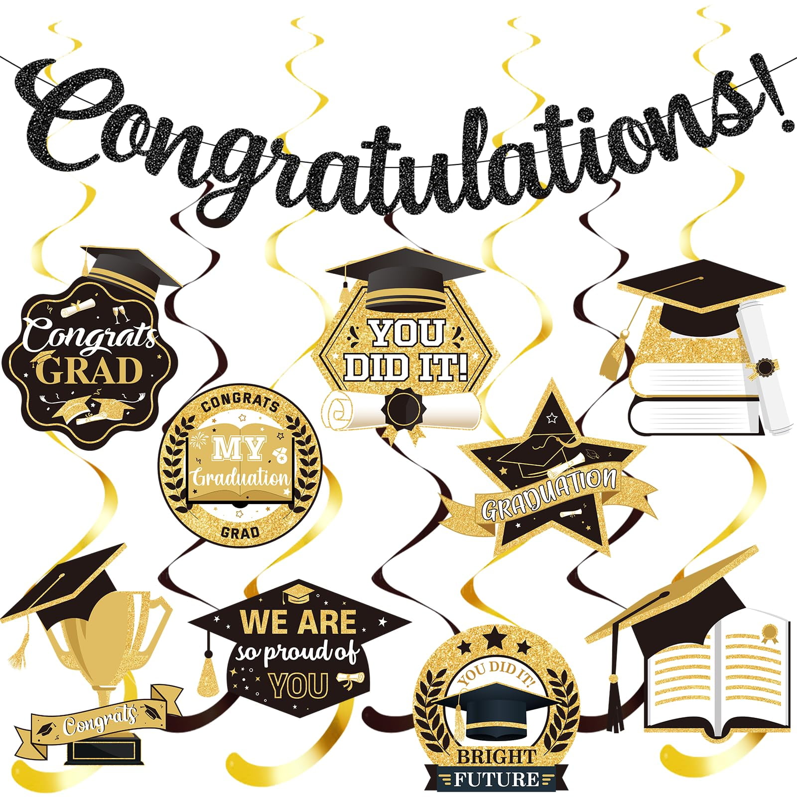 Glitter Black Congratulations Banner Graduation Decorations Class of ...