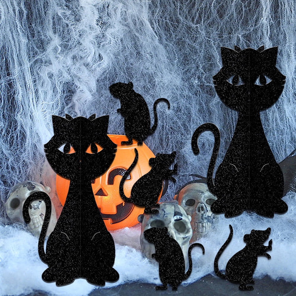 Glitter Black Halloween Decoration Desktop 3D Ornament Cat and Mouse ...