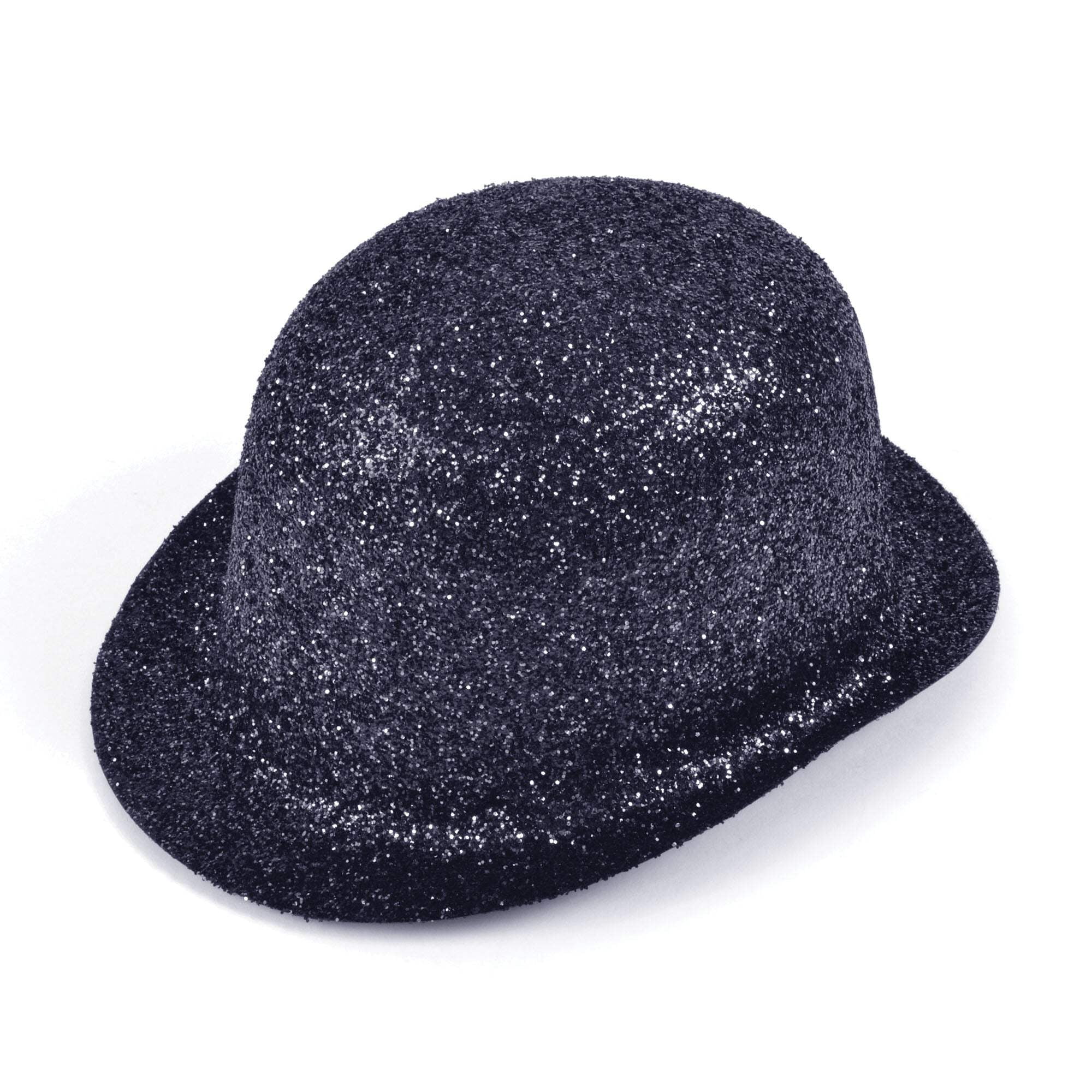 Glitter Black Plastic Bowler Hats Unisex One Size Adult Fancy Dress ...