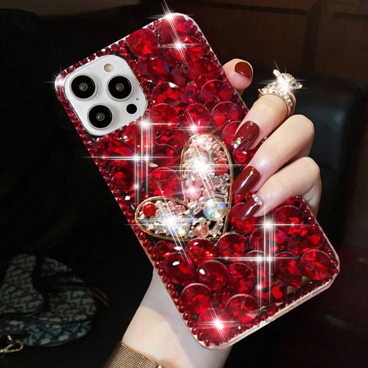 Glitter Bling Case for iPhone 15 Pro Max,Cute Luxury 3D Heart Crystal ...