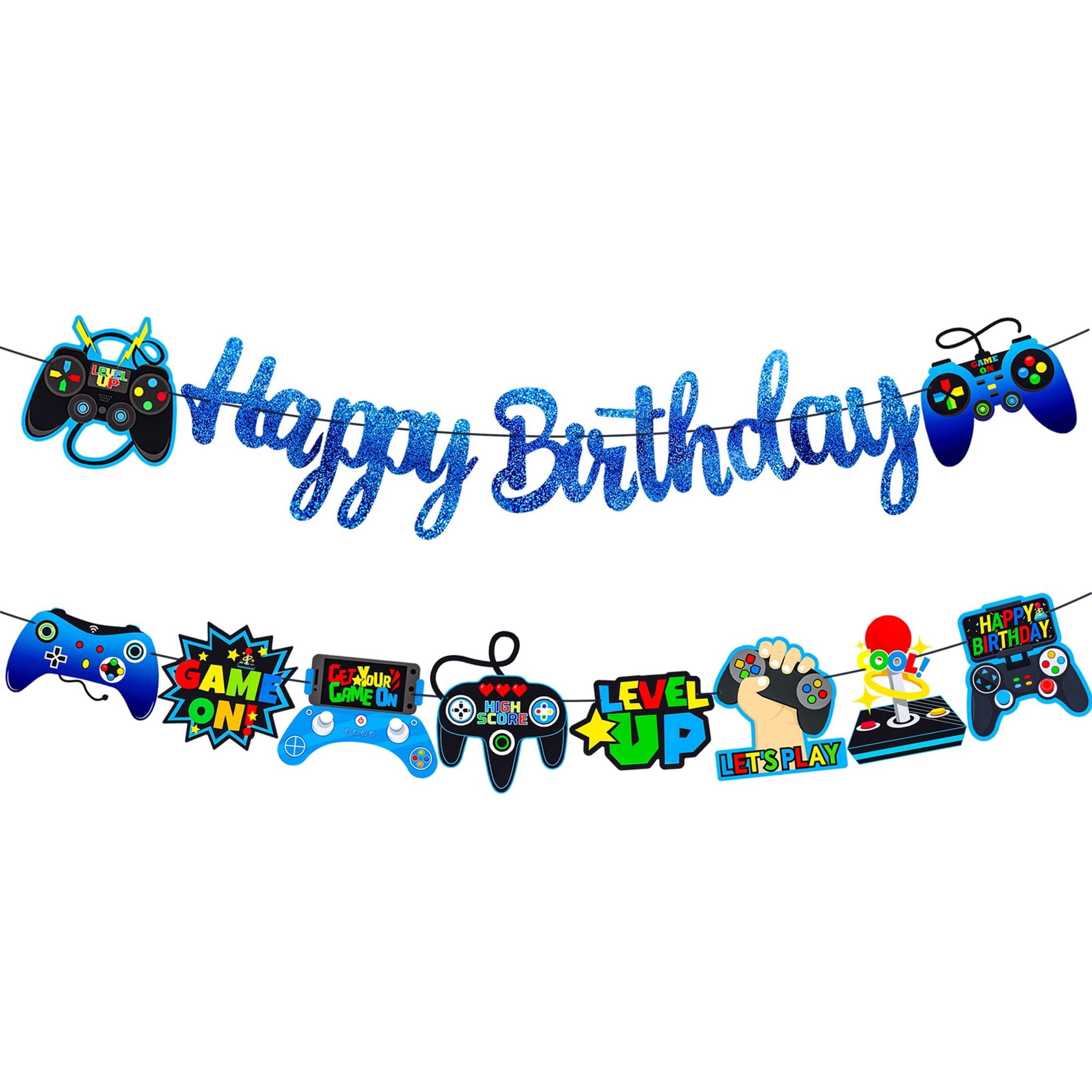 Glitter Blue Game Party Banners - Level Up Player Cutout Banners for ...