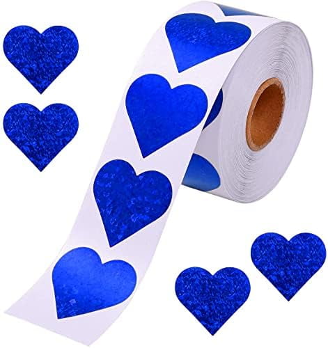 Glitter Blue Heart Stickers, 1.5" Heart Decorative Labels 500 per Roll ...