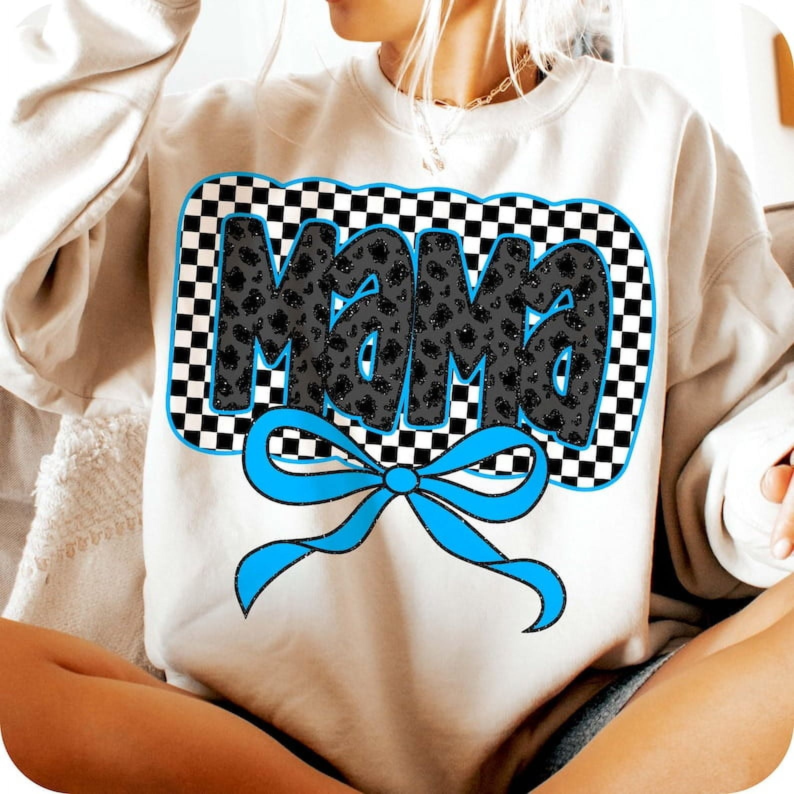 Glitter Blue Mama Coquette Bow Png, Mama Checkered Png, Boy Mama png ...