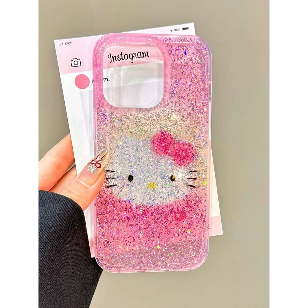 Glitter Bow Big Face Cute Cartoon Phone Case For iPhone 16 15 14 13 12 ...