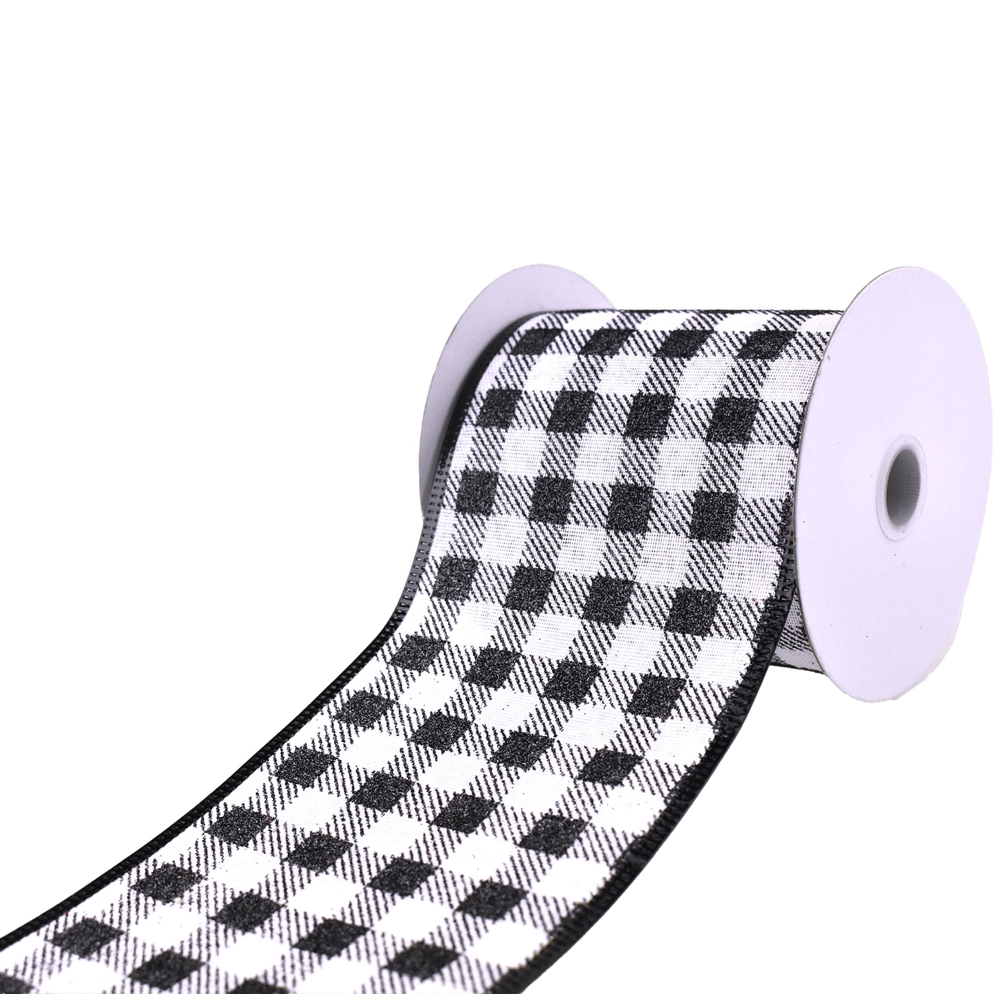 Glitter Buffalo Plaid Wired Ribbon, 4-Inch, 10-Yard - White - Walmart.com