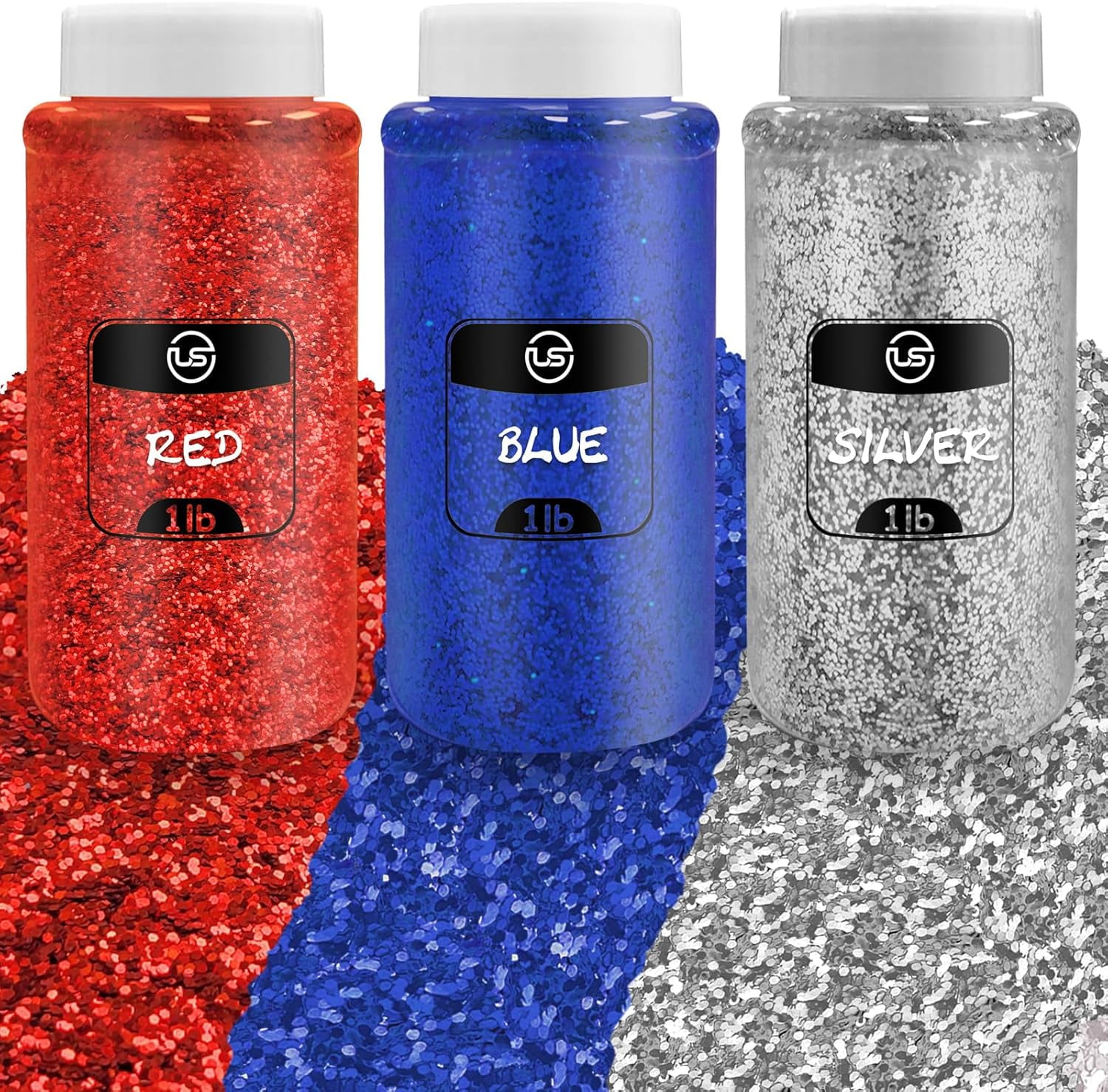 Glitter Bulk Set, 4th of July Fine Glitter for Crafts, Resin and Scrapbooking 3 Pack – 1 LB/16OZ ...