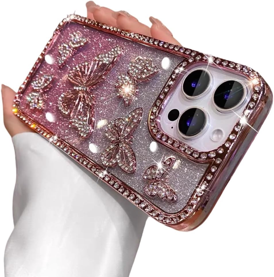 Glitter Butterfly Shiny Case for iPhone 16 15 14 13 12 11 Pro Max Plus ...
