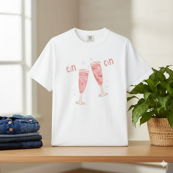 Glitter Cheers Cin Cin Champagne Glass Graphic Celebration Shirt ...