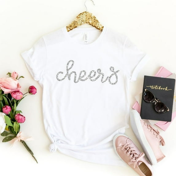 Glitter Cheers Script Graphic Celebration Shirt Sparkly Party New Years ...